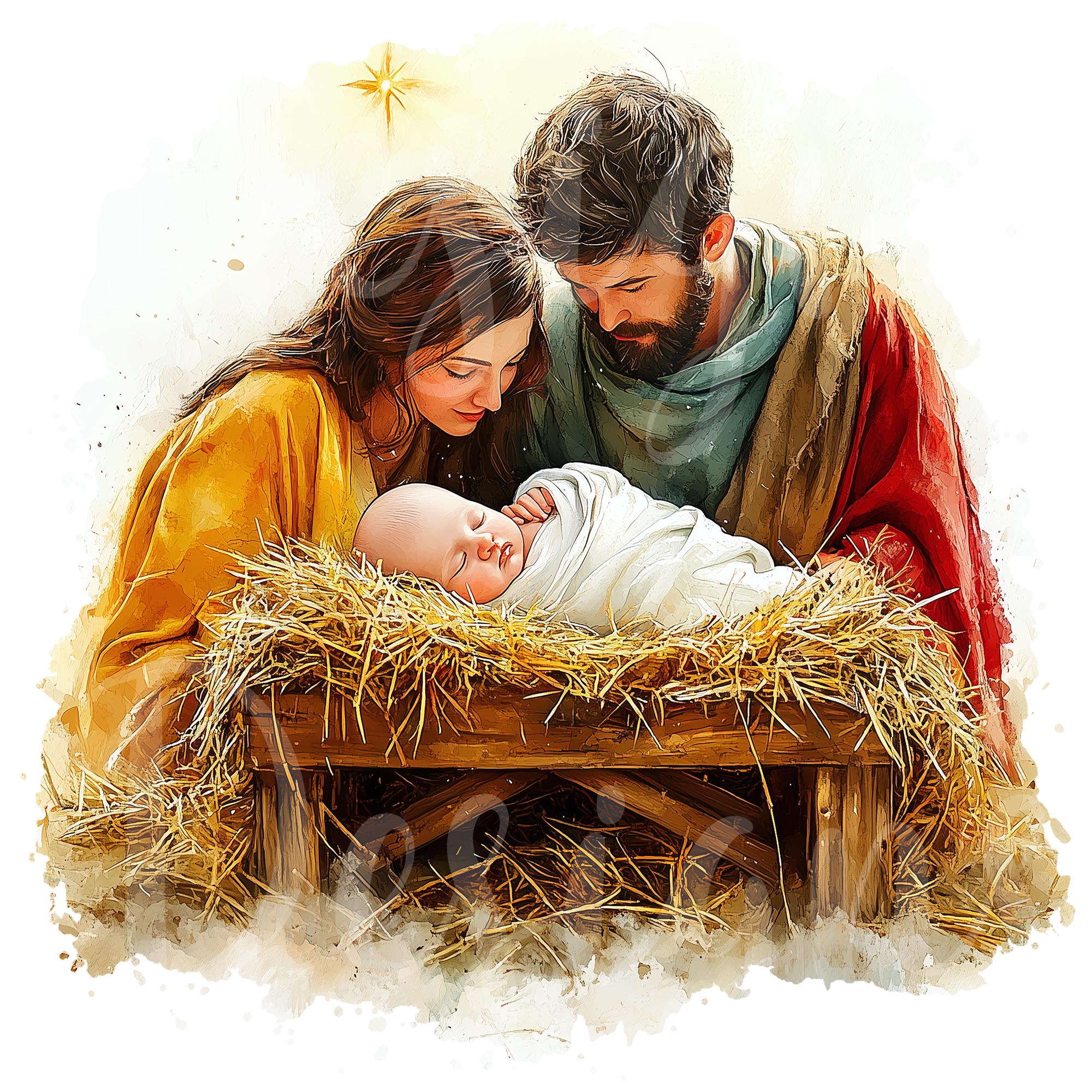 Holy Manger Clipart, Set of 20 PNG Bundle, 300 DPI Clip Art, Watercolor ...