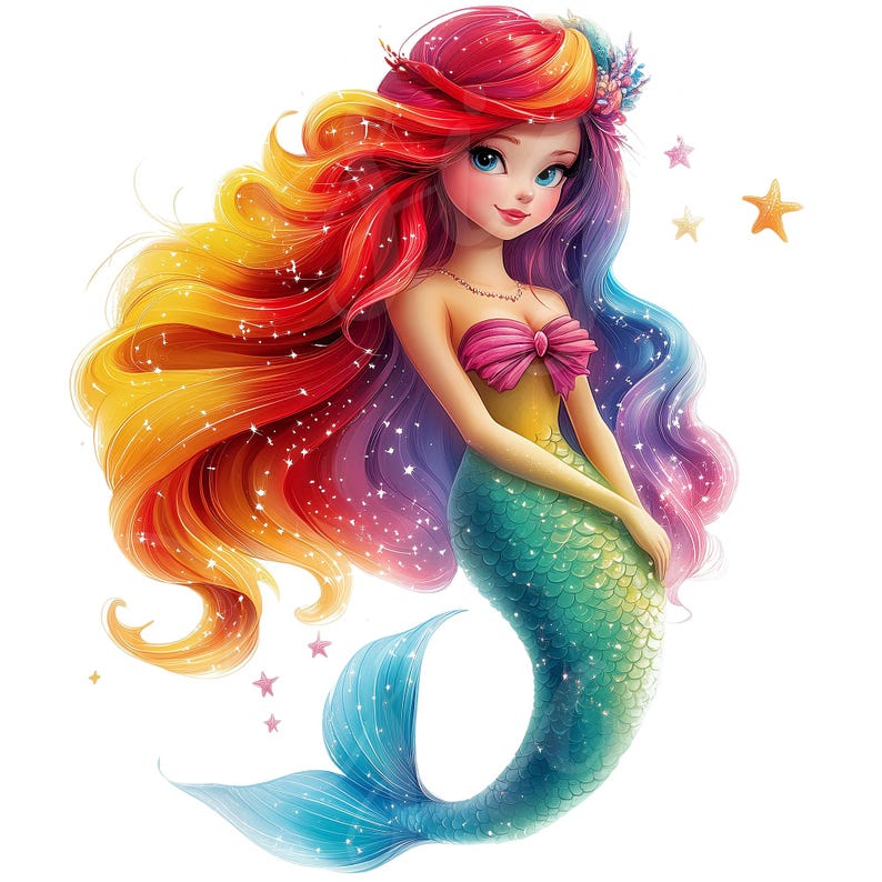 Rainbow Mermaid Clipart, Set of 11 PNG Bundle, 300 DPI Clipart ...