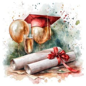 Graduation Clipart, Set of 11 PNG Bundle, 300 DPI Watercolor Clip Art ...