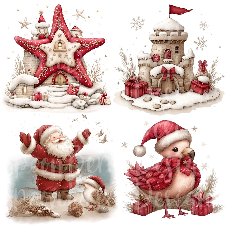 Beach Christmas Clipart, Set of 25 PNG Bundle 300 DPI Clip Art ...