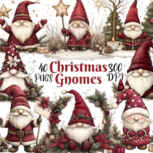 Christmas Gnome Clipart, Set of 40 PNG Bundle, 300 DPI Clip Art ...