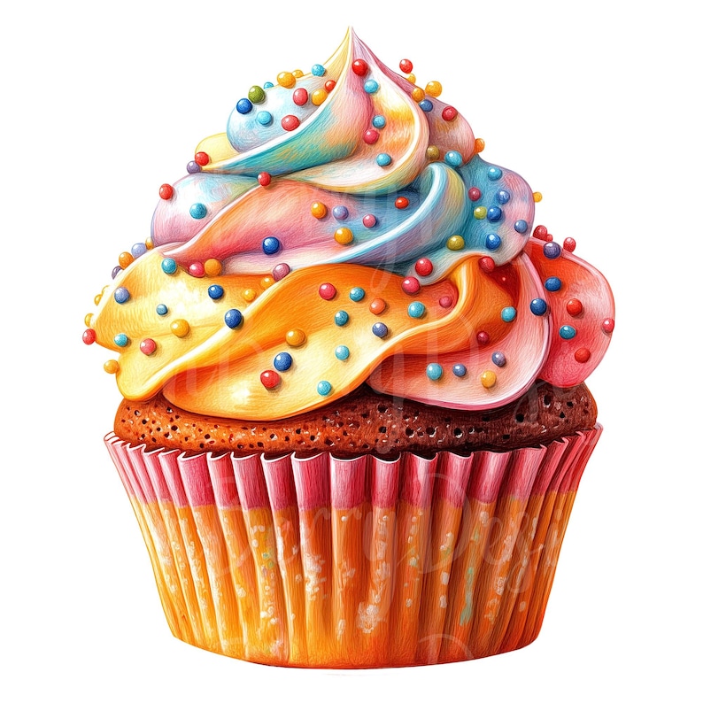 Rainbow Cupcakes Clipart, Set of 17 PNG Bundle, 300 DPI Clip Art ...