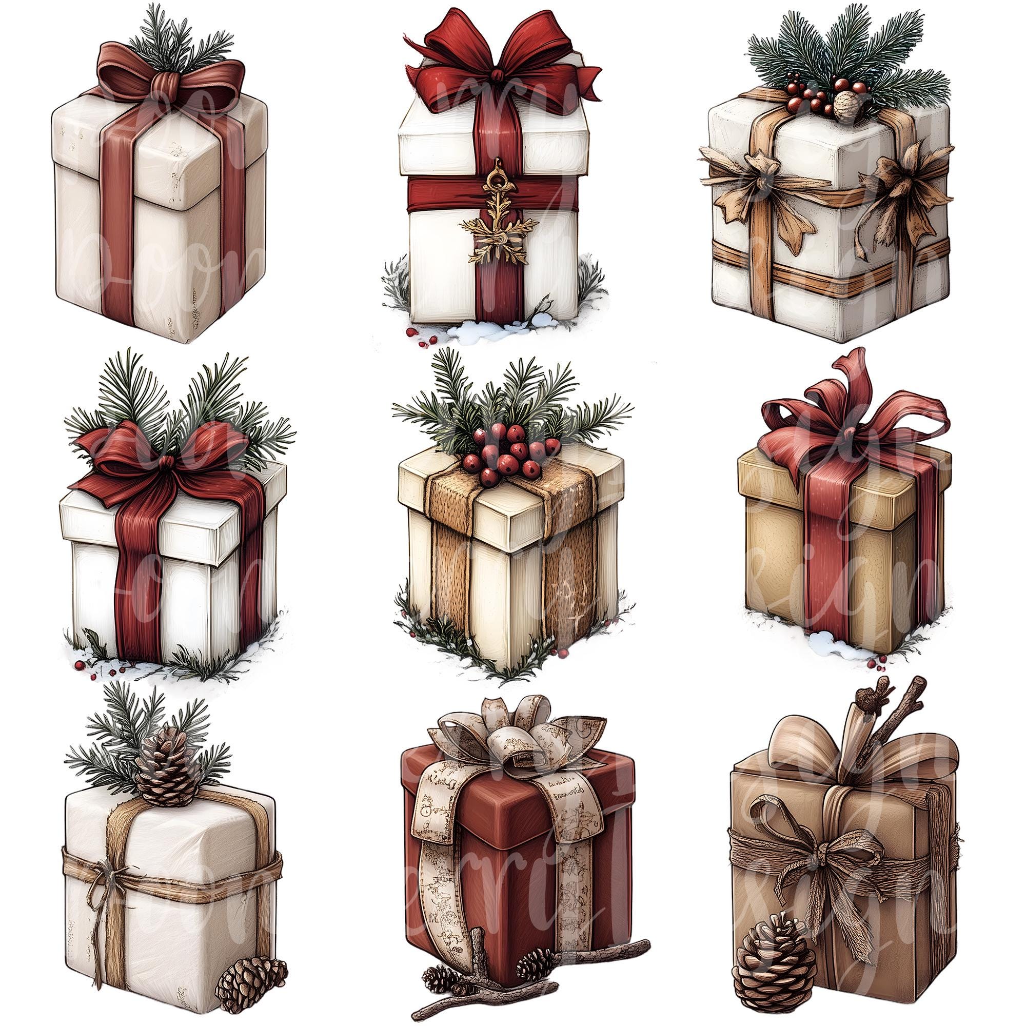 Christmas Presents Clip Art, Set of 65 PNG Bundle, 300 DPI Clipart ...