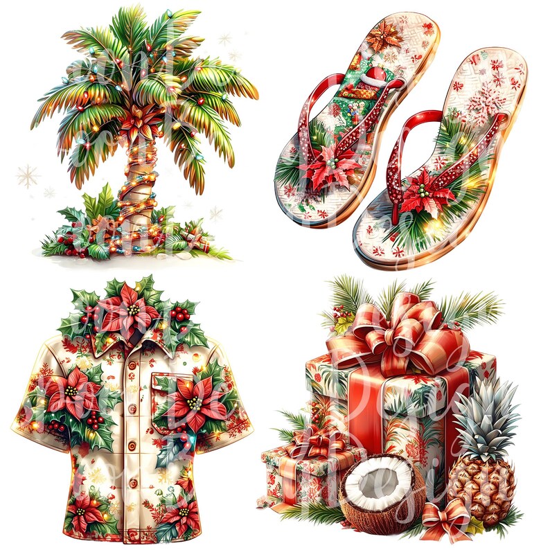 Tropical Christmas Clipart, Set of 21 PNG Bundle 300 DPI Clip Art ...
