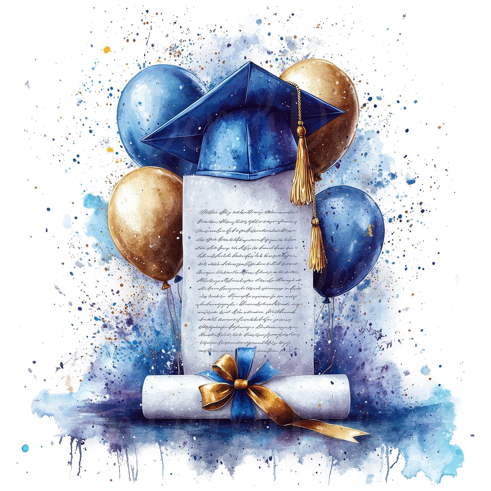 Graduation Clip Art, Set of 10 PNG Bundle, 300 DPI Watercolor Clipart ...