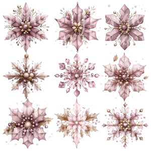 Pink Snowflakes Clipart, Set of 25 PNG Bundle, 300 DPI Clip Art, Winter ...
