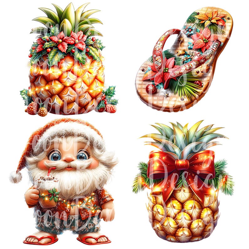 Tropical Christmas Clipart, Set of 21 PNG Bundle 300 DPI Clip Art ...