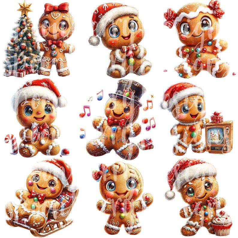 Gingerbread Clipart, Set of 30 PNG Bundle, 300 DPI Clip Art, Winter ...