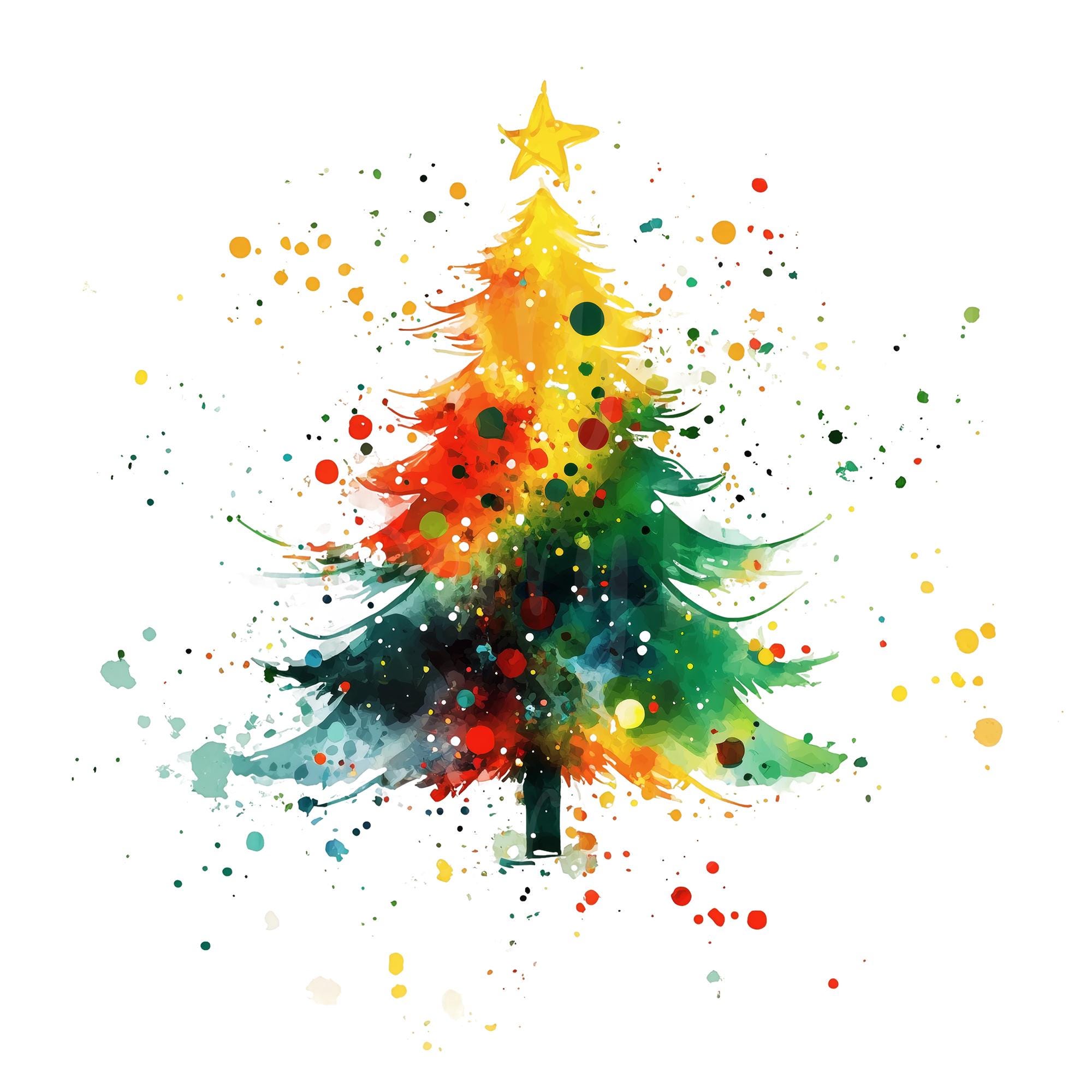 Colorful Christmas Tree Clipart, Set of 11 PNG Watercolor Clip Art ...