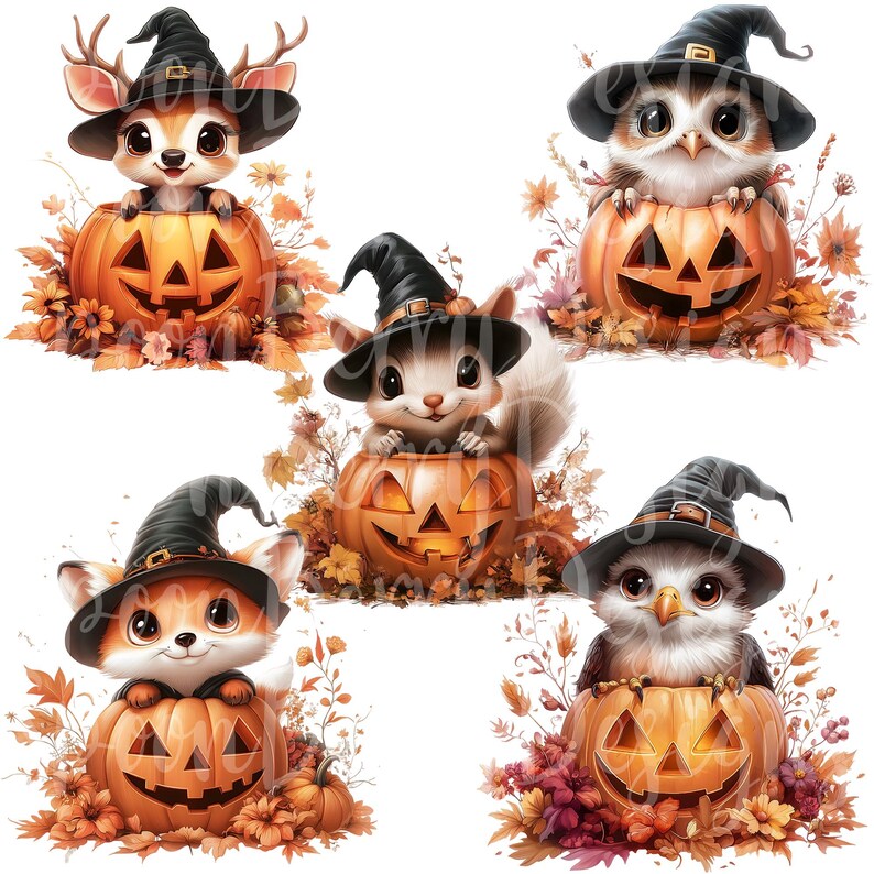 Woodland Pumpkin Animals Clipart, Set of 17 PNG Bundle, 300 DPI Clip ...