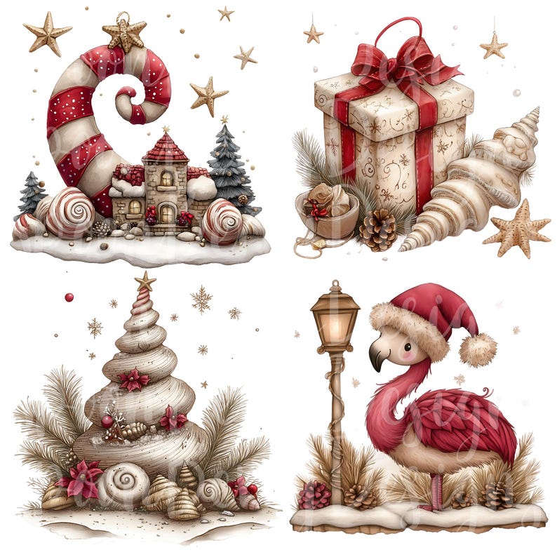 Beach Christmas Clipart, Set of 25 PNG Bundle 300 DPI Clip Art ...