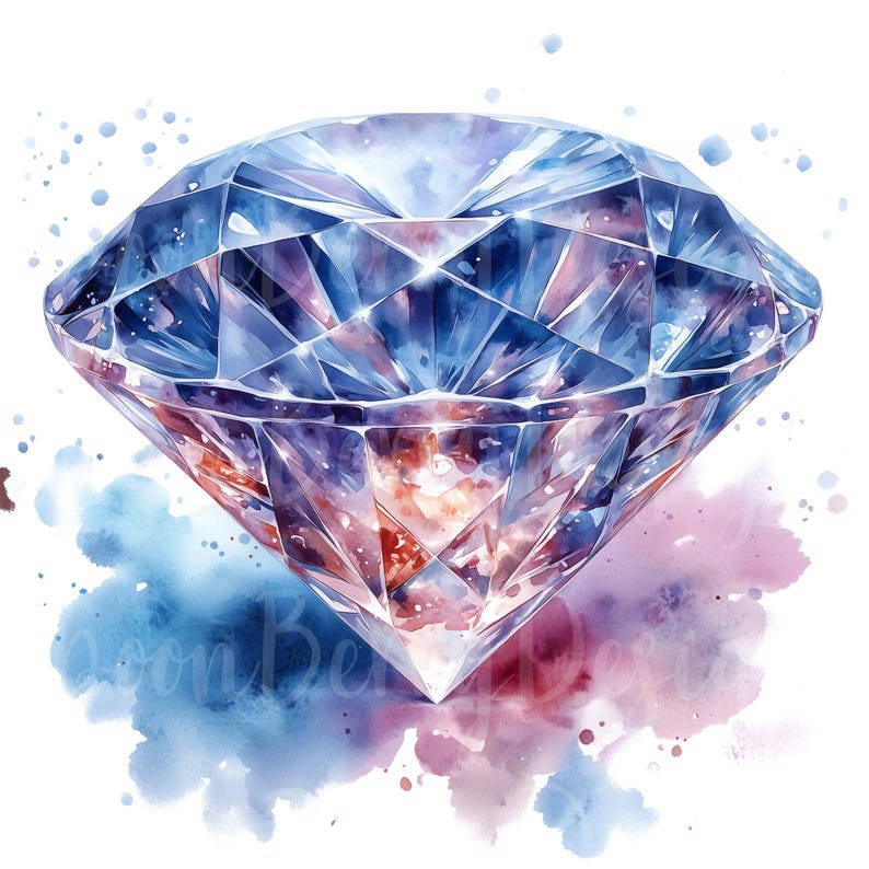 Diamond Clipart Set, Watercolor Crystal Gemstone, 13 PNG Bundle ...