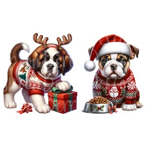 Christmas Puppies Clipart, Set of 10 PNG Bundle, 300 DPI Clip Art ...