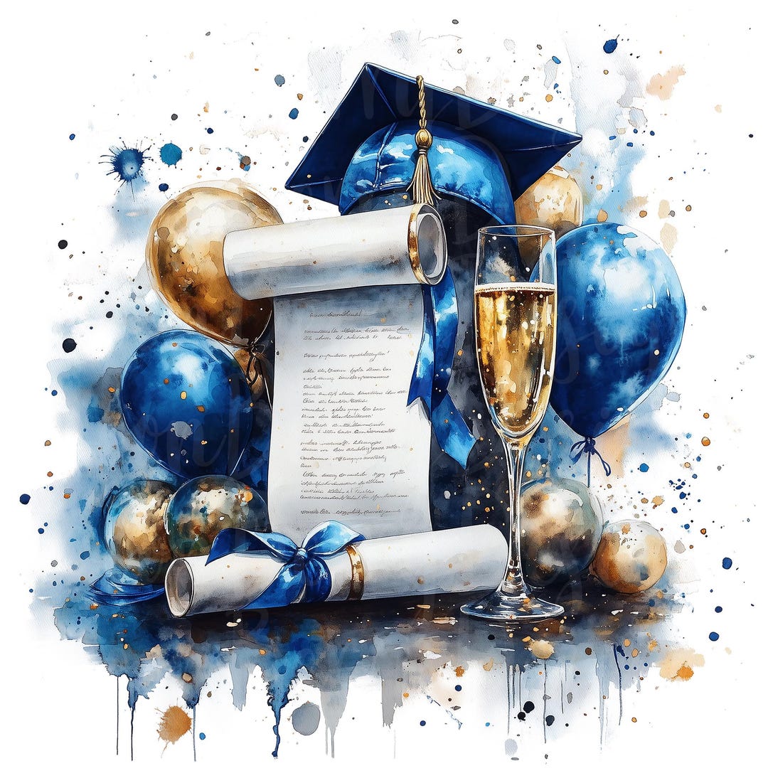 Graduation Clip Art, Set of 10 PNG Bundle, 300 DPI Watercolor Clipart ...