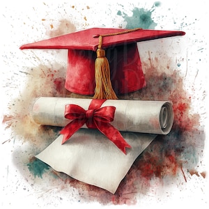 Graduation Clipart, Set of 11 PNG Bundle, 300 DPI Watercolor Clip Art ...