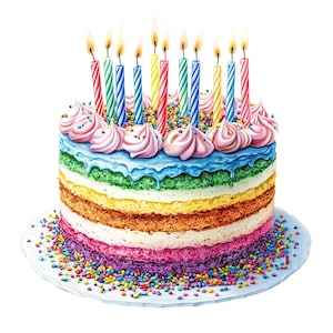 Rainbow Cake Clipart, Set of 16 PNG Bundle, 300 DPI Clip Art, Colorful ...