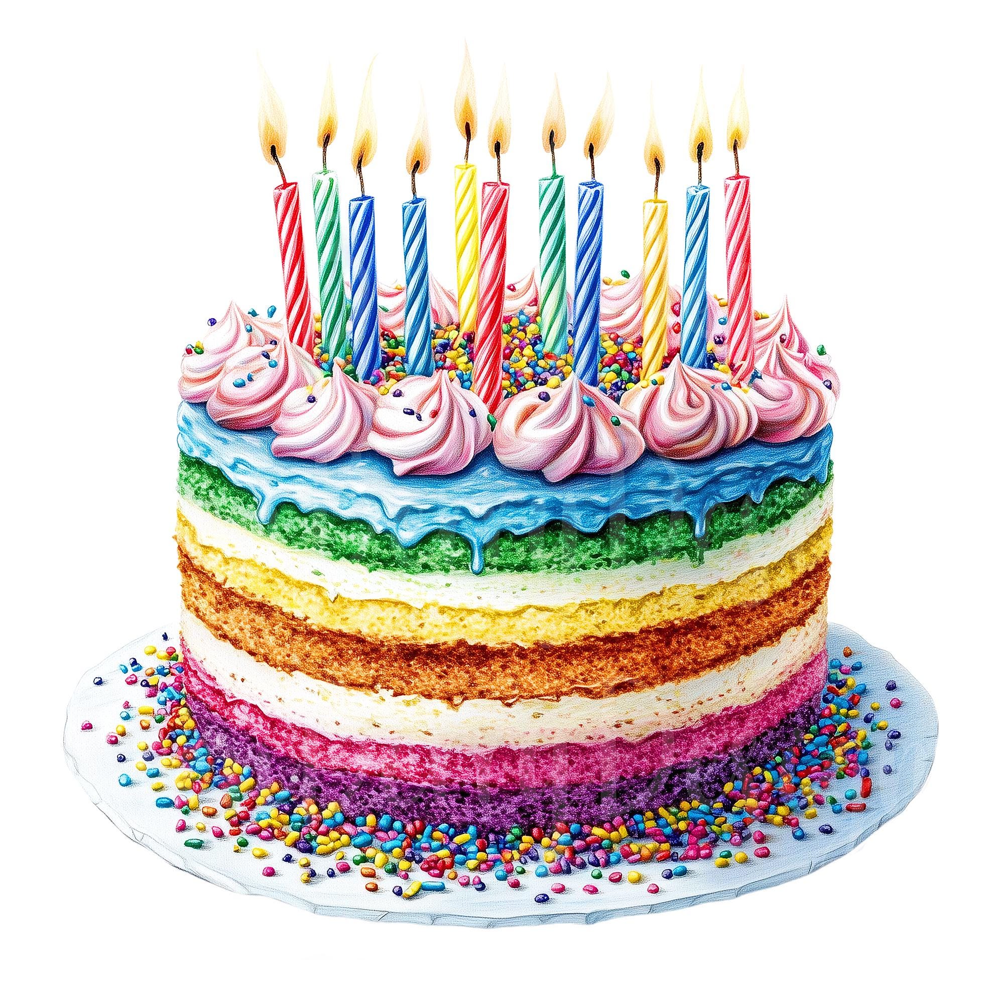 Rainbow Cake Clipart, Set of 16 PNG Bundle, 300 DPI Clip Art, Colorful ...