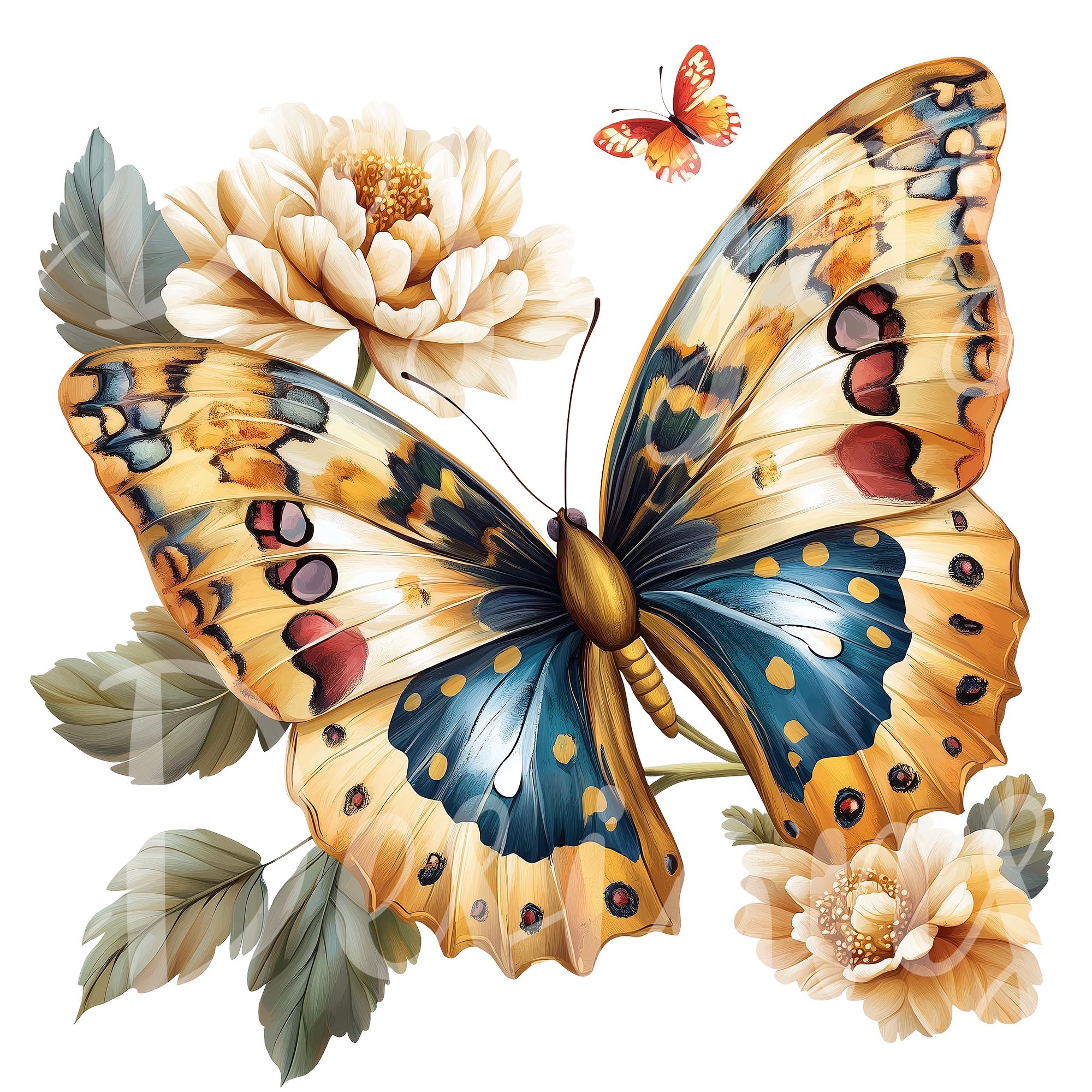 Butterfly Clipart, Set of 10 PNG Bundle, 300 DPI Clip Art, Floral Wing ...