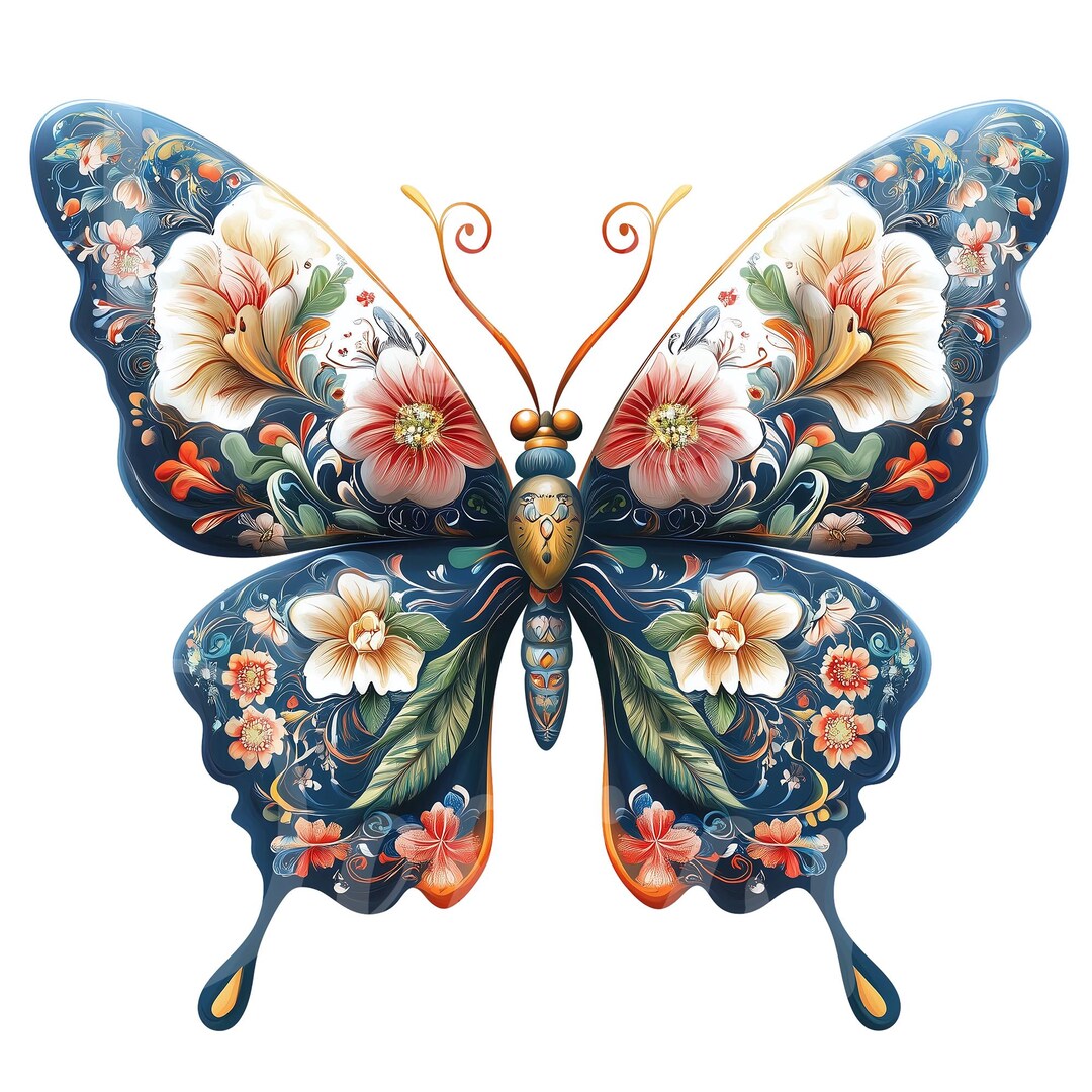Butterfly Clipart, Set of 10 PNG Bundle, 300 DPI Clip Art, Floral Wing ...