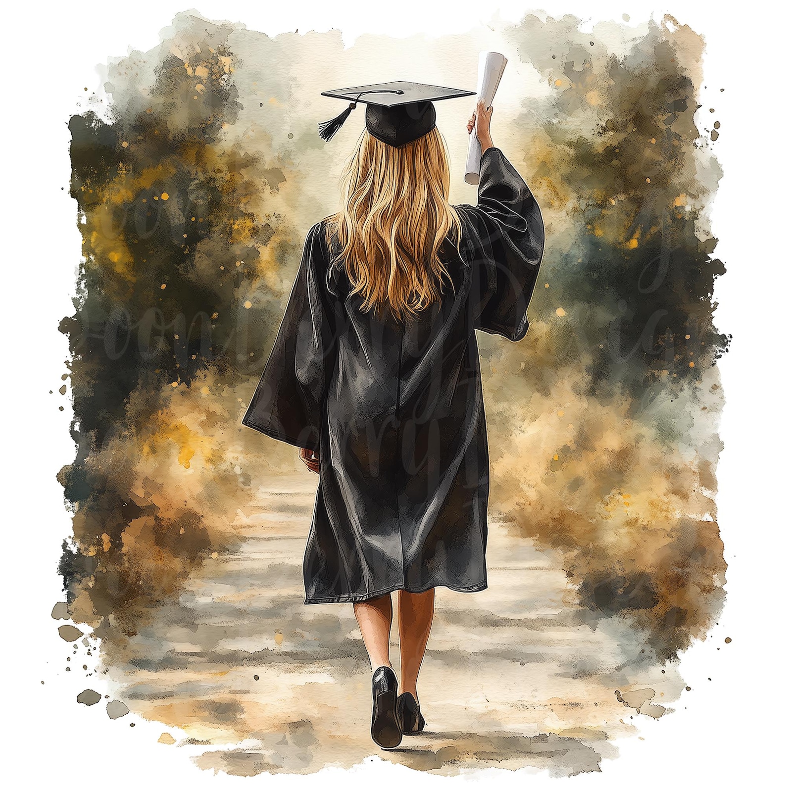 Graduation Clipart, Set of 10 PNG Bundle, 300 DPI Watercolor Clip Art ...