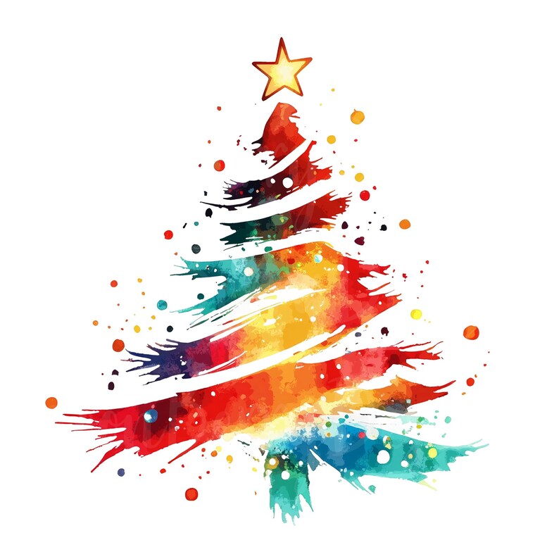 Colorful Christmas Tree Clipart, Set of 11 PNG Watercolor Clip Art ...