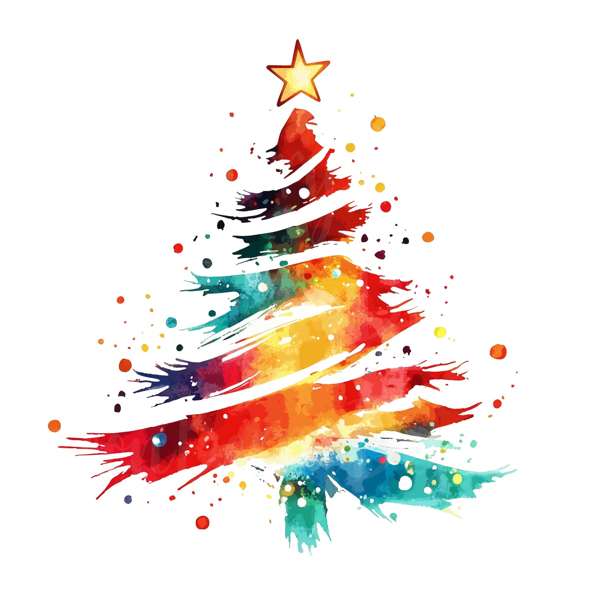 Colorful Christmas Tree Clipart, Set of 11 PNG Watercolor Clip Art ...