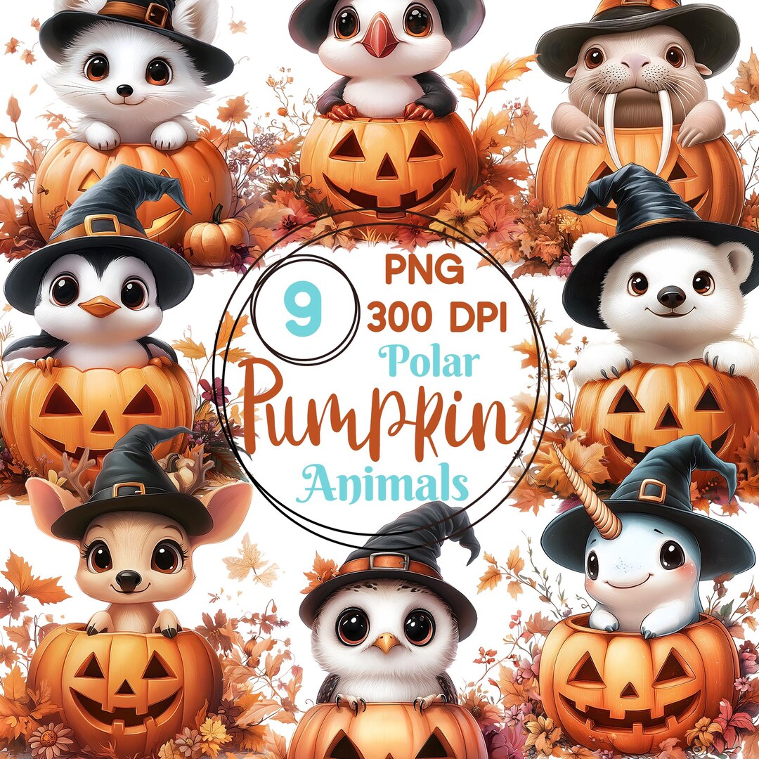 Polar Pumpkin Animals Clip Art, Set of 9 PNG Bundle 300 DPI Clipart ...