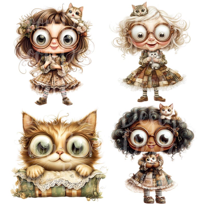 Crazy Cat Lady Clipart, Set of 16 PNG Bundle, 300 DPI Clip Art, Kitten ...