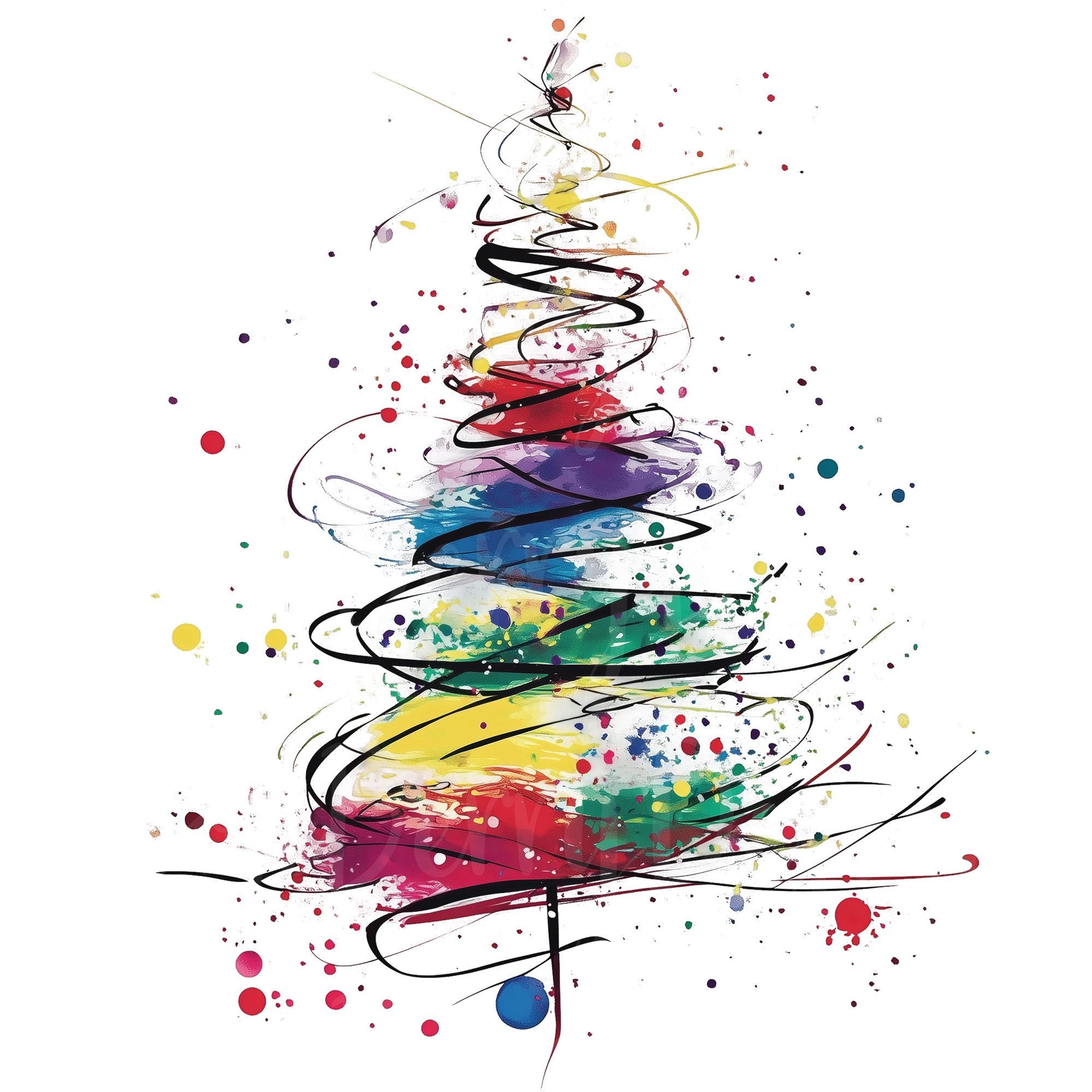 Colorful Christmas Tree Clipart, Set of 11 PNG Watercolor Clip Art ...
