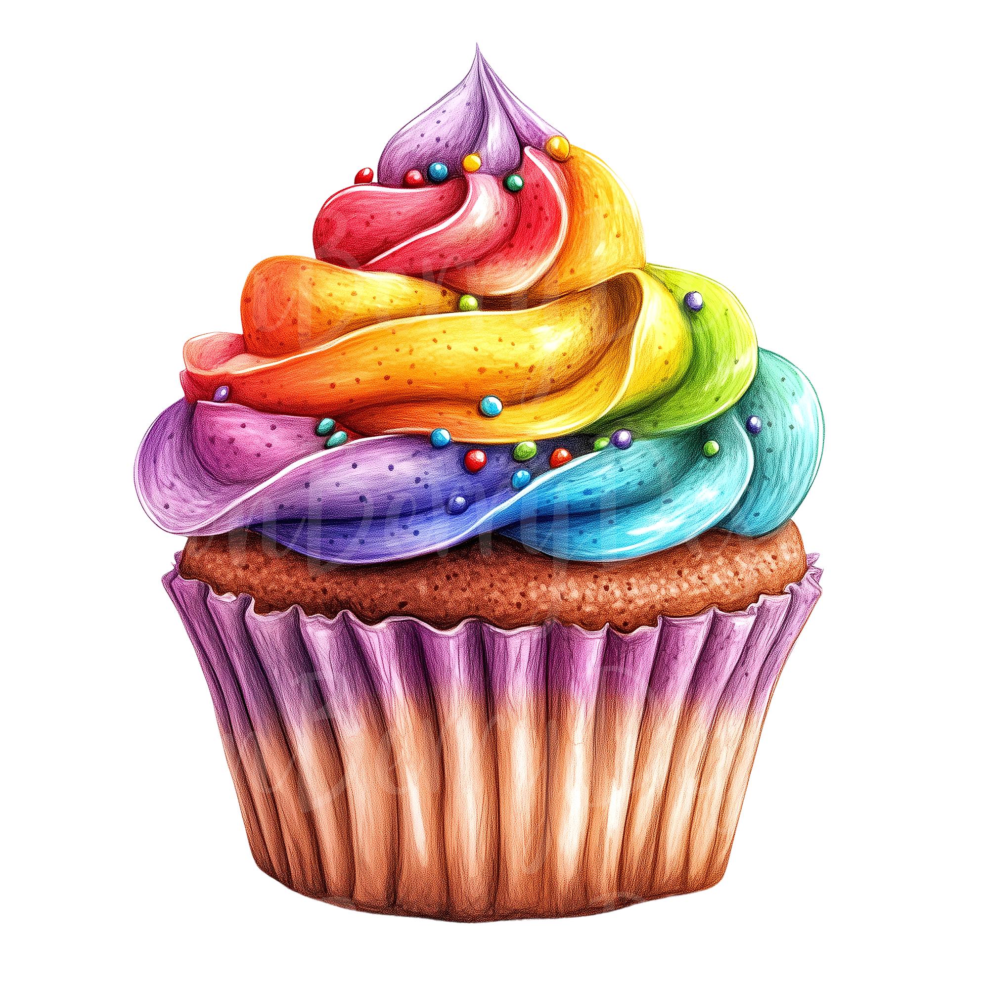 Rainbow Cupcakes Clipart, Set of 17 PNG Bundle, 300 DPI Clip Art ...
