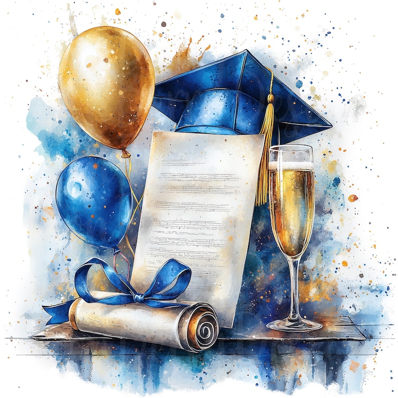 Graduation Clip Art, Set of 10 PNG Bundle, 300 DPI Watercolor Clipart ...