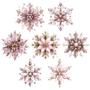 Pink Snowflakes Clipart, Set of 25 PNG Bundle, 300 DPI Clip Art, Winter ...