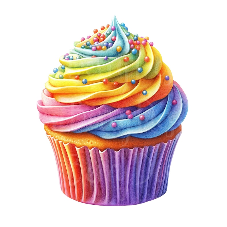 Rainbow Cupcakes Clipart, Set of 17 PNG Bundle, 300 DPI Clip Art ...