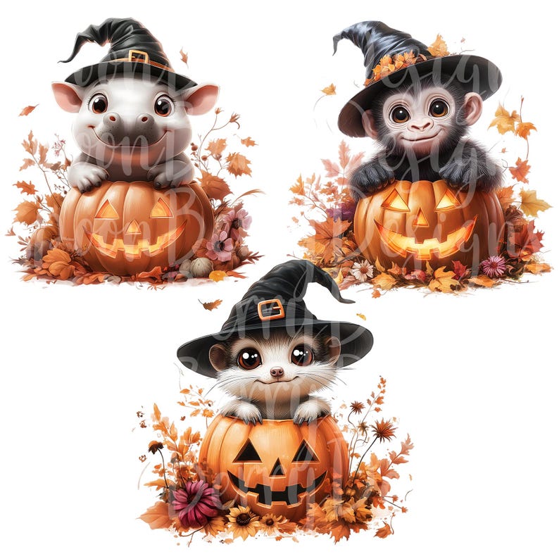 Safari Pumpkin Animals Clip Art, Set of 15 PNG Bundle, 300 DPI Clipart ...