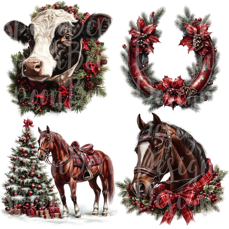 Christmas Cowboy Clipart, Set of 21 PNG Bundle, 300 DPI Clip Art ...