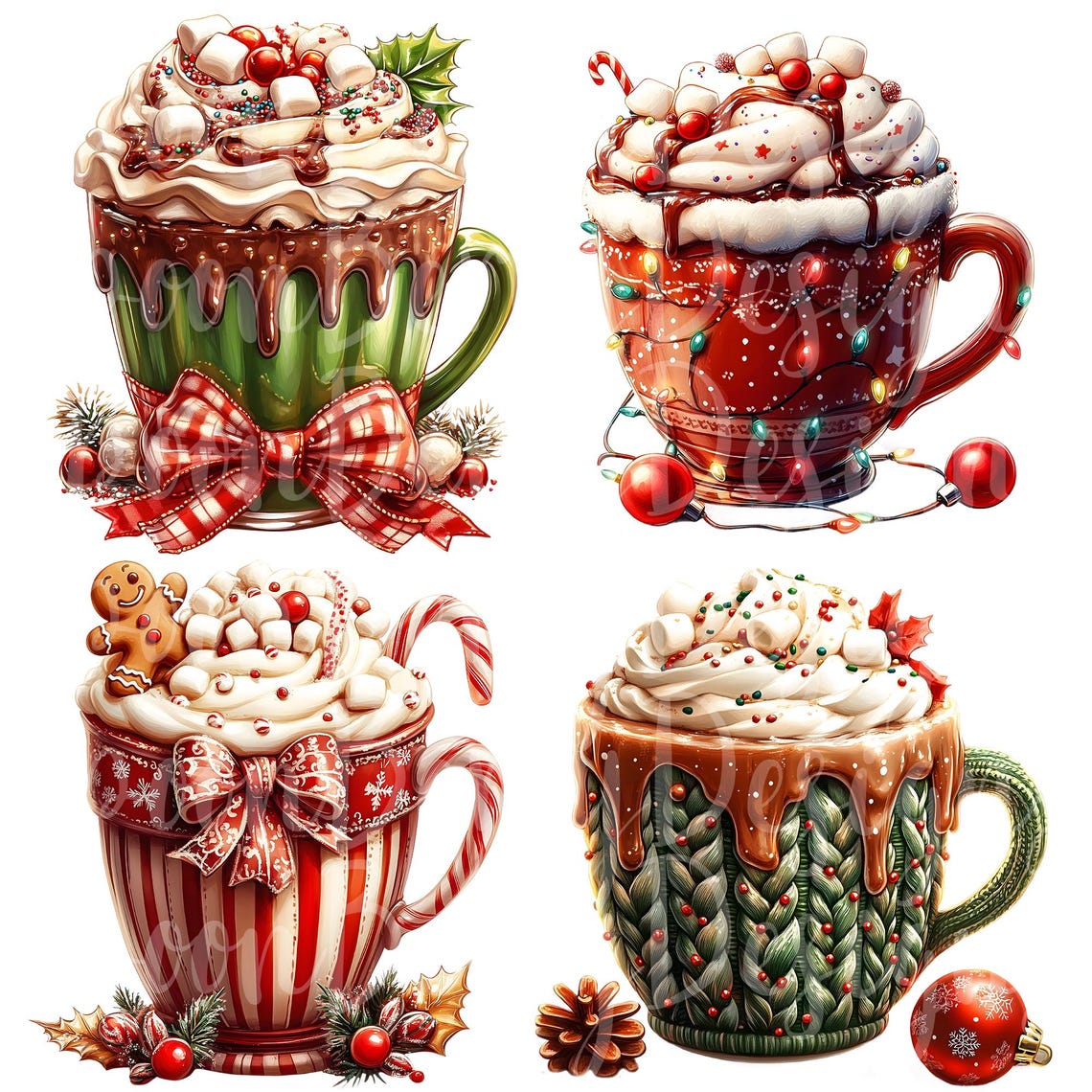 Christmas Cocoa Clipart, Set of 15 PNG Bundle, 300 DPI Clip Art, Winter ...