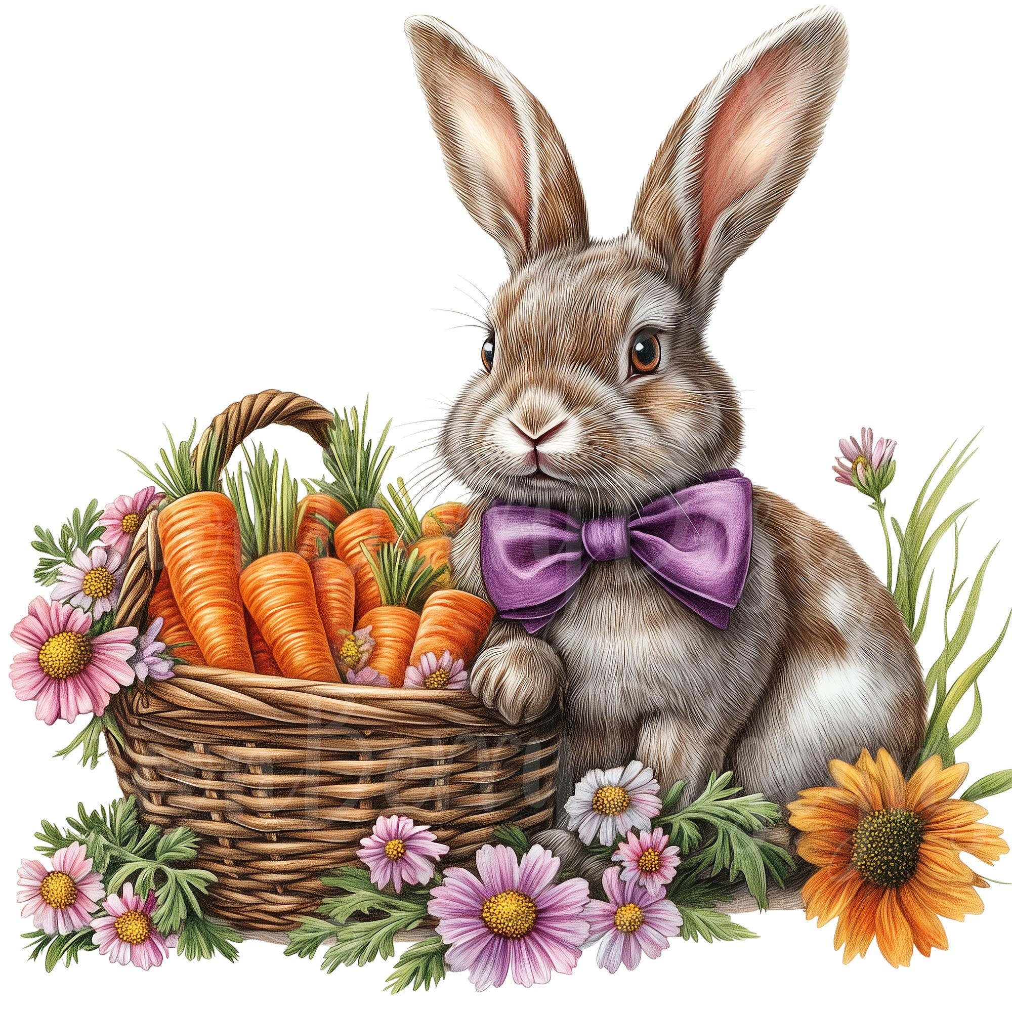 Easter Bunny Basket Clipart, Set of 25 PNG Bundle, 300 DPI Clip Art ...