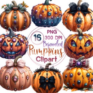 Jeweled Pumpkin Clipart, Set of 16 PNG Bundle, 300 DPI Clip Art, Fall ...