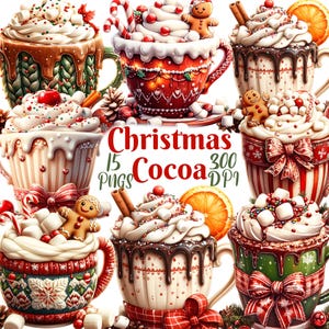 Christmas Cocoa Clipart, Set of 15 PNG Bundle, 300 DPI Clip Art, Winter ...