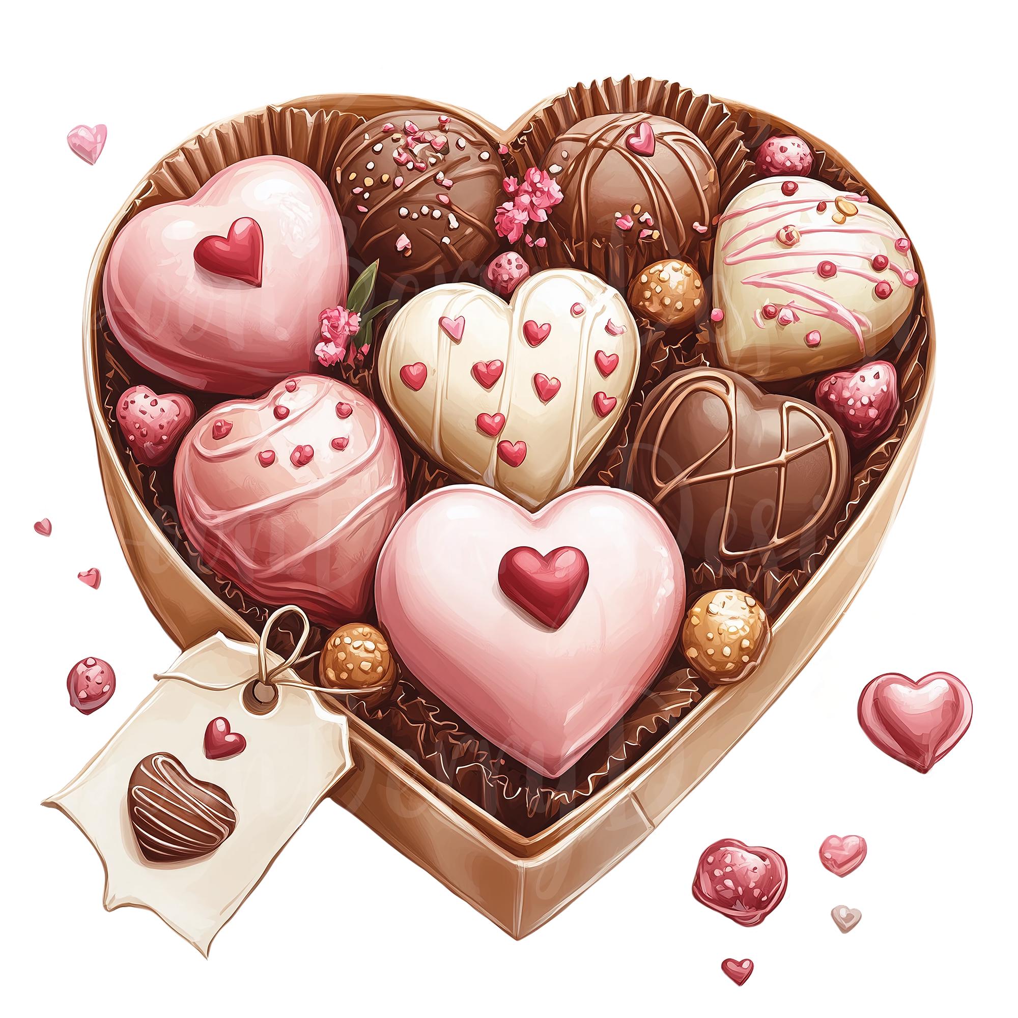 Box of Chocolates Clipart, Set of 10 PNG Bundle, 300 DPI Clip Art, Pink ...