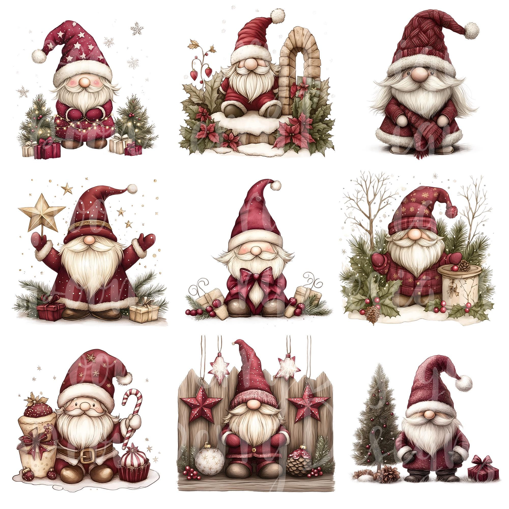 Christmas Gnome Clipart, Set of 40 PNG Bundle, 300 DPI Clip Art ...
