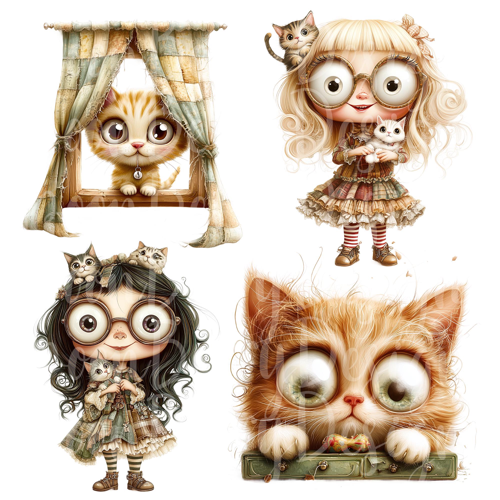 Crazy Cat Lady Clipart, Set of 16 PNG Bundle, 300 DPI Clip Art, Kitten ...