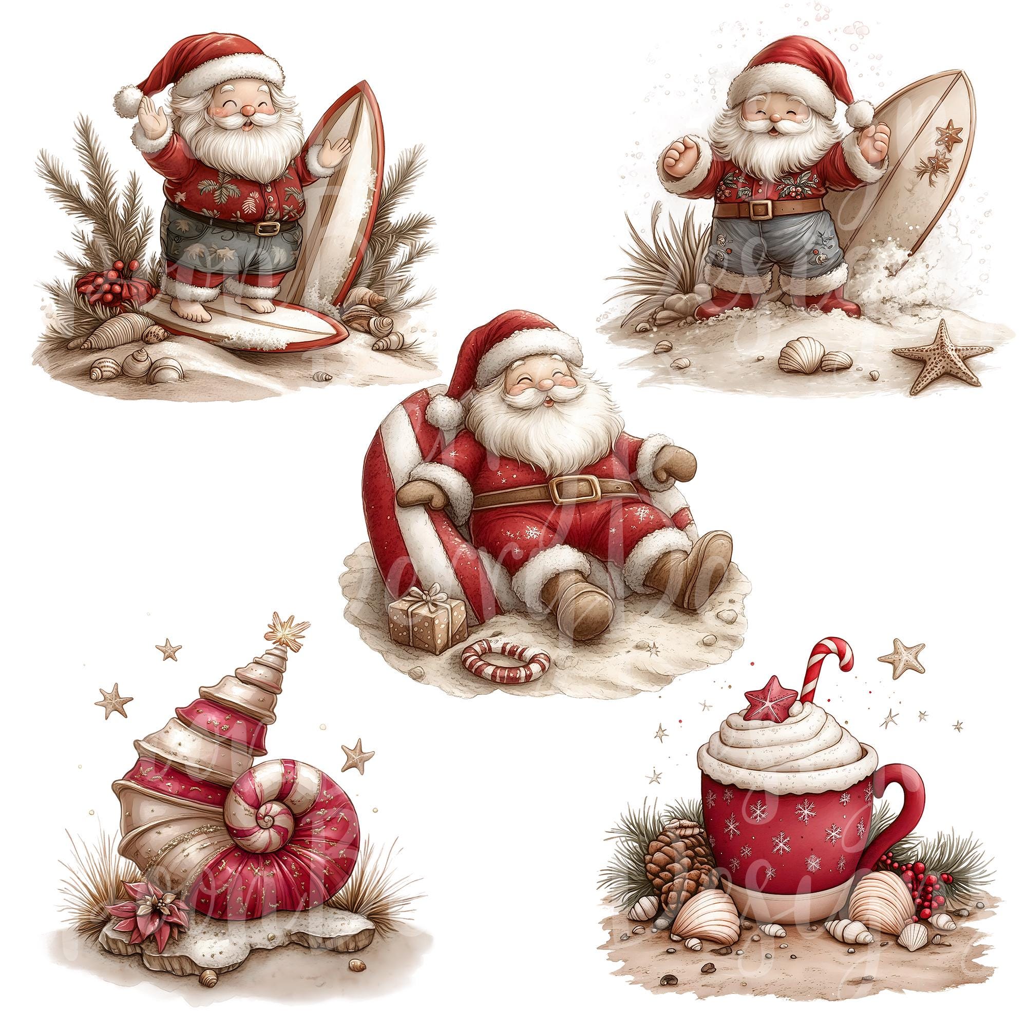 Beach Christmas Clipart, Set of 25 PNG Bundle 300 DPI Clip Art ...