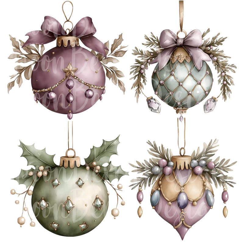 Christmas Ornament Clipart, Set of 26 PNG Bundle, 300 DPI Clip Art ...