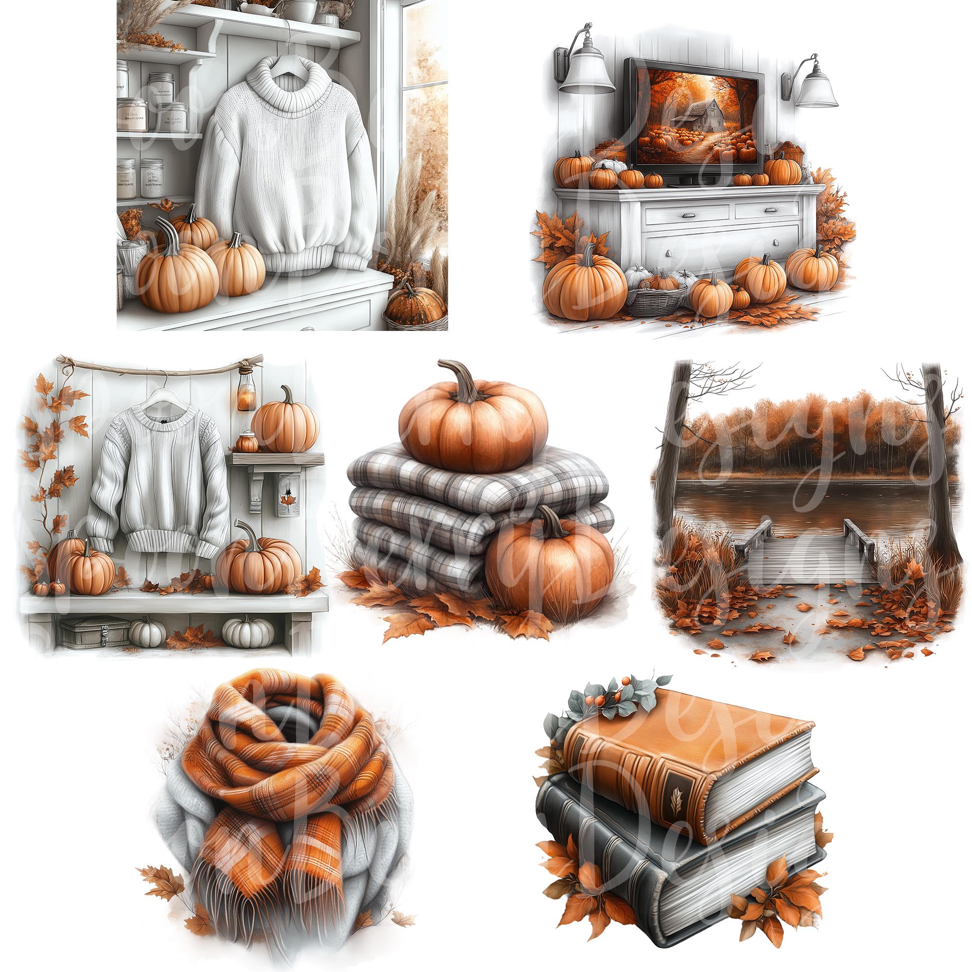 Cozy Fall Day at Home Clipart, Set of 43 PNG Bundle, 300 DPI Clip Art ...