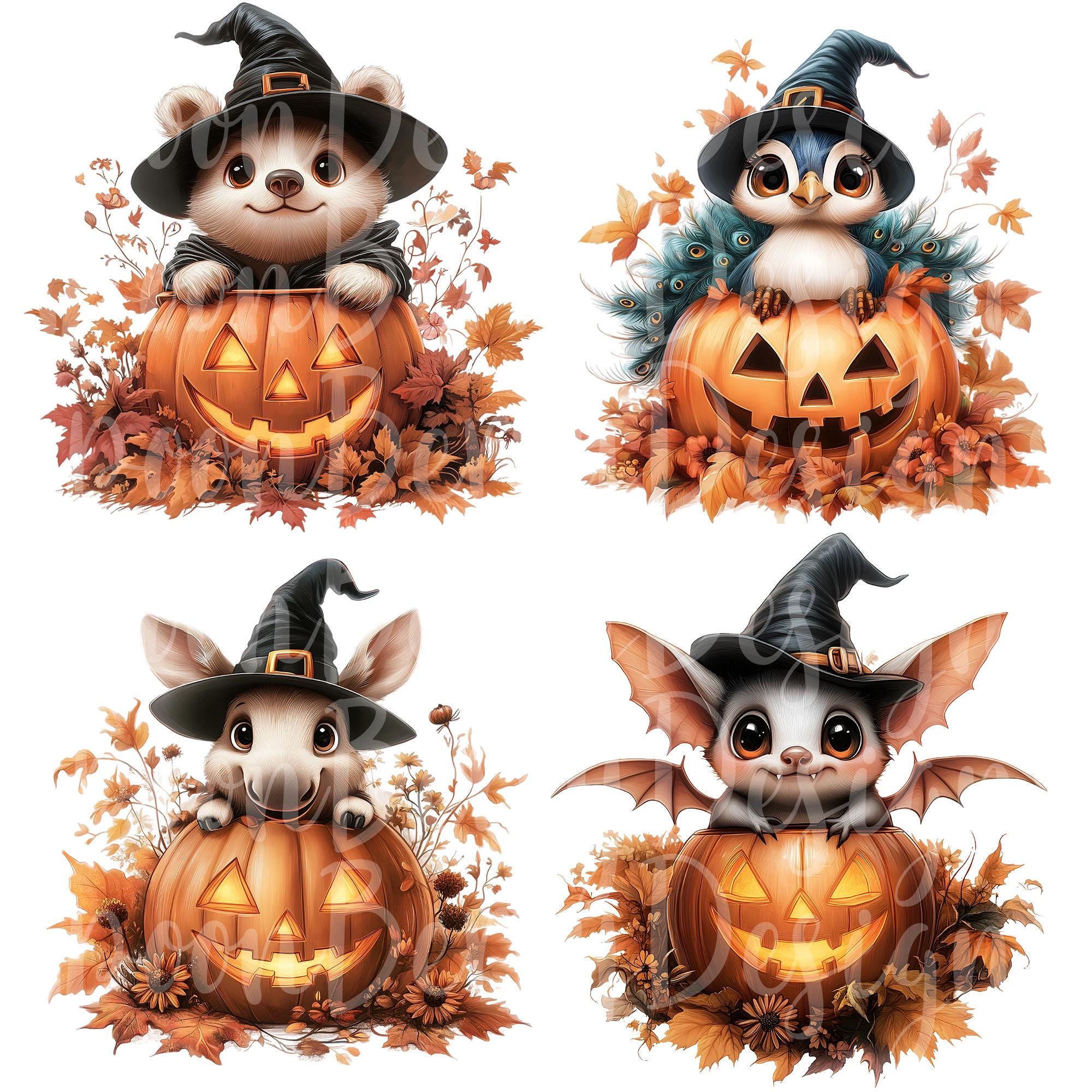 Woodland Pumpkin Animals Clipart, Set of 17 PNG Bundle, 300 DPI Clip ...