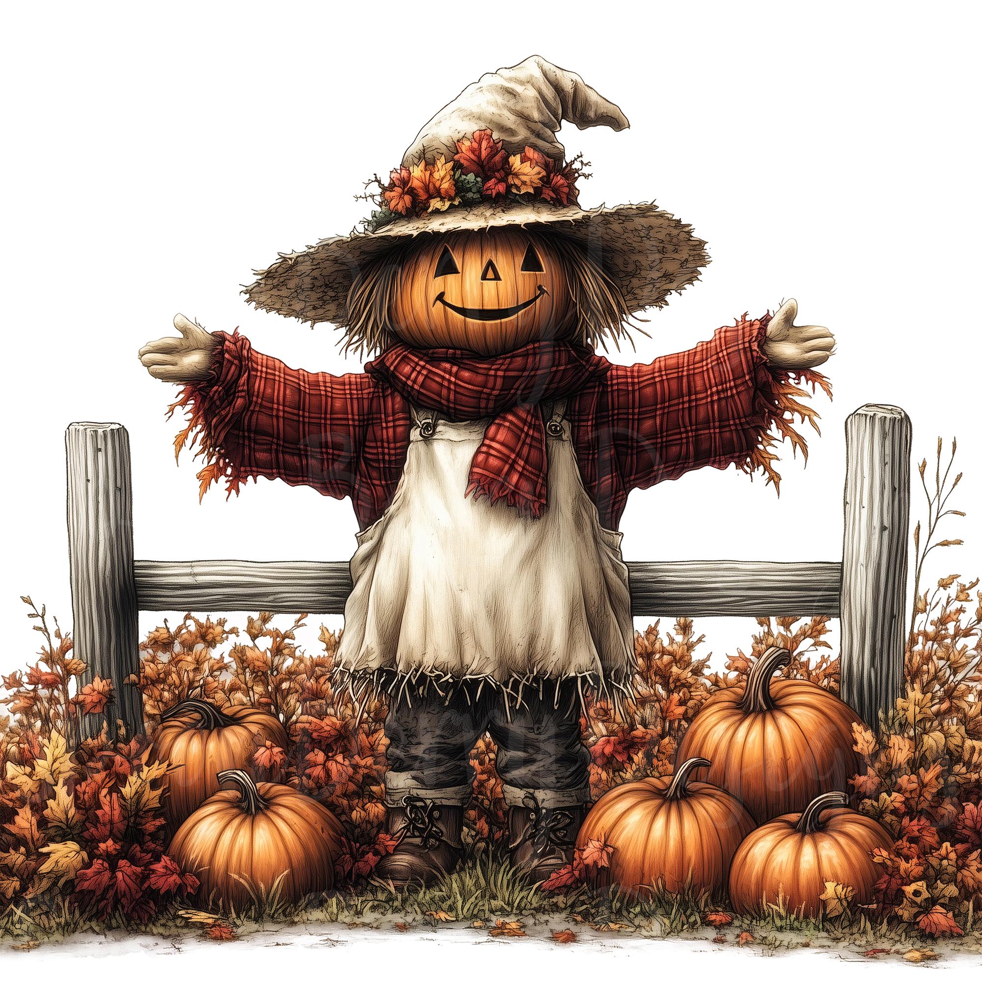 Scarecrow Clipart, Set of 10 PNG Watercolor Clip Art Bundle, Autumn ...