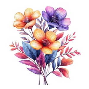 Flowers Clipart, Set of 10 PNG Bundle, 300 DPI Clip Art, Green Purple ...