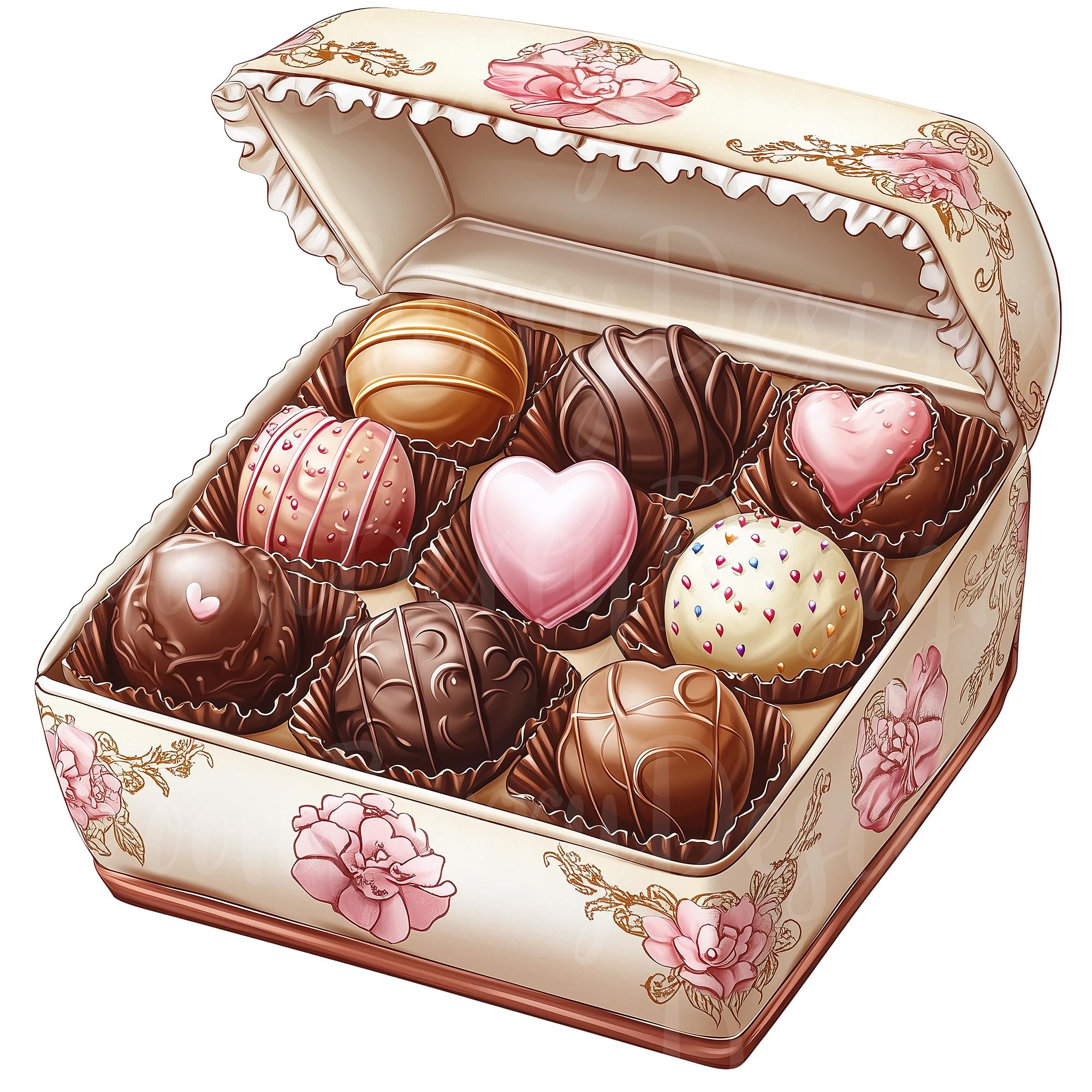 Box of Chocolates Clipart, Set of 10 PNG Bundle, 300 DPI Clip Art, Pink ...