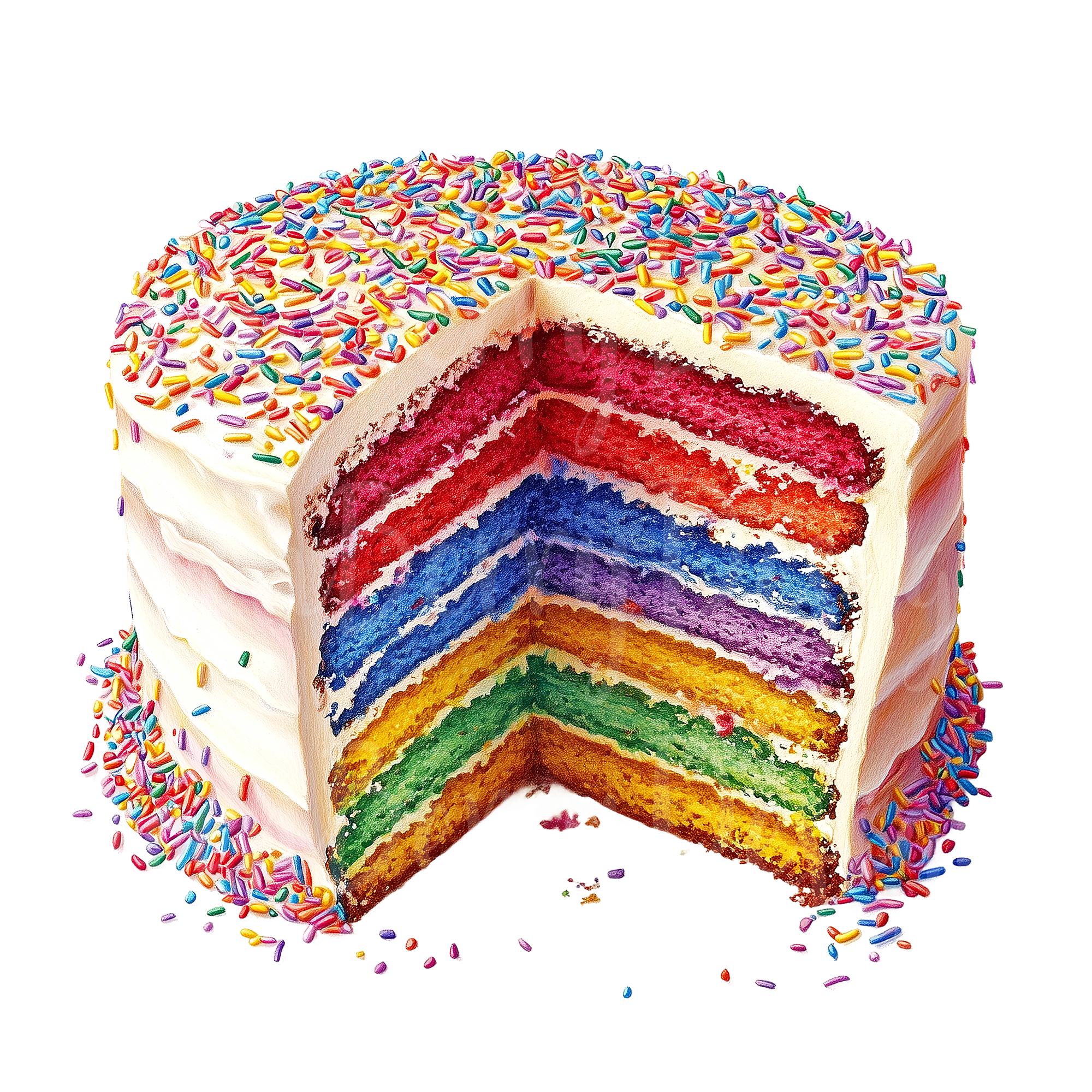 Rainbow Cake Clipart, Set of 16 PNG Bundle, 300 DPI Clip Art, Colorful ...